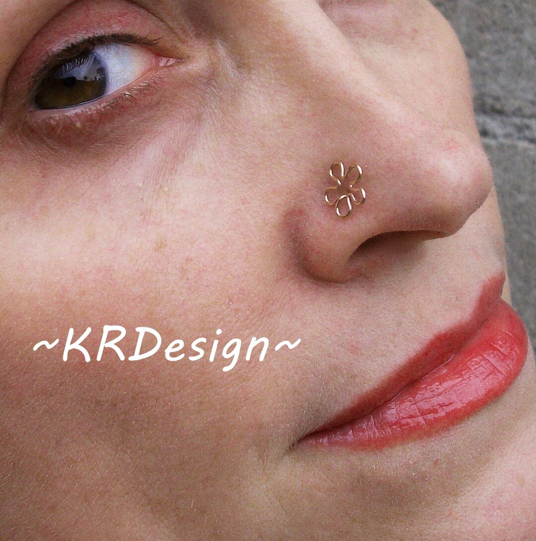Rose Gold Flower Nose Stud, Rose Gold Nose Ring, Tragus Jewelry, Flower ...