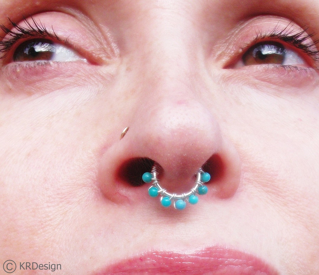 Turquoise Septum Ring, Non Pierced Septum Ring, Cartilage Ring, Custom ...
