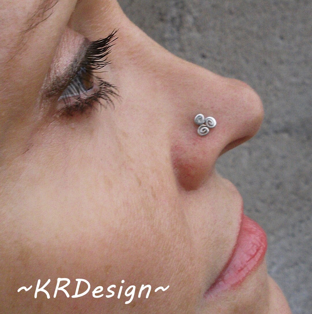 Sterling Silver Nose Stud, Spiral Nose Stud, Triangle Nose Stud ...