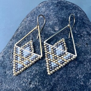 Gold White Hand Beaded Triangle Earrings - Etsy