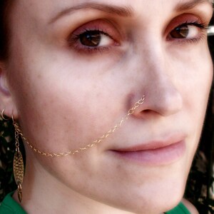 Gold Nose Chain, Body Jewelry, Nose Ring, Nose Stud, Charm Nose Chain ...