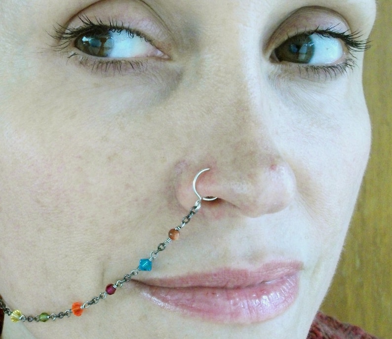 Sterling Silver Nose Chain Rainbow Nose Chain Custom Nose Etsy