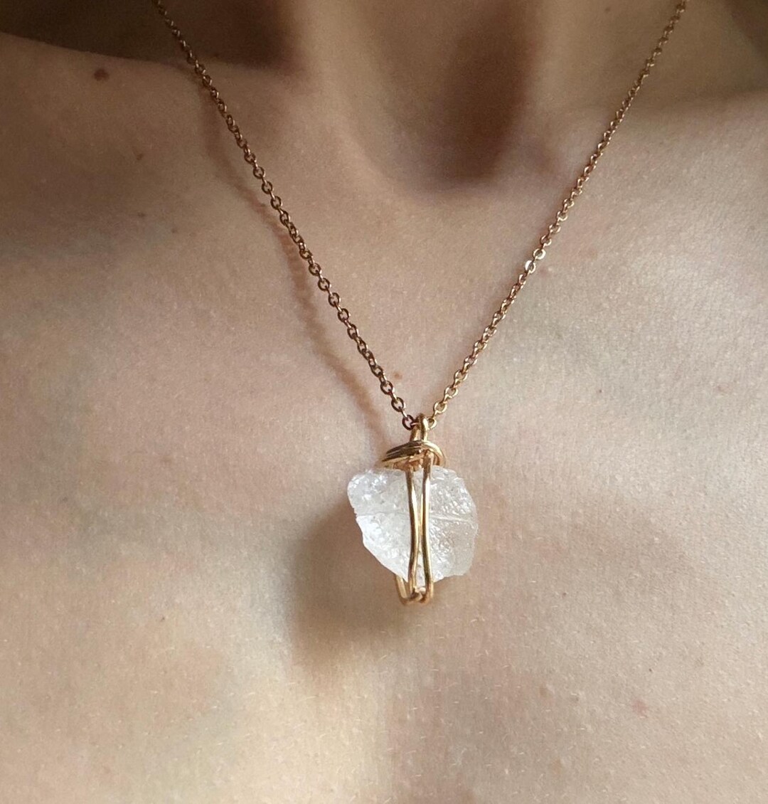 Raw Calcite Pendant Necklace, Optical Crystal With Gold Chain, Iceland ...