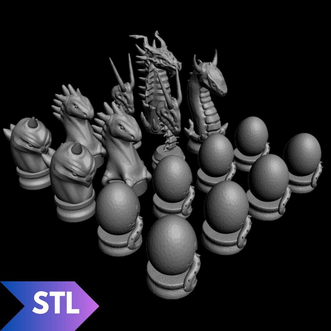 STL FILES for 3D Printing, 3d Dragon Chess Set Drawing, 3d Print Stl ...