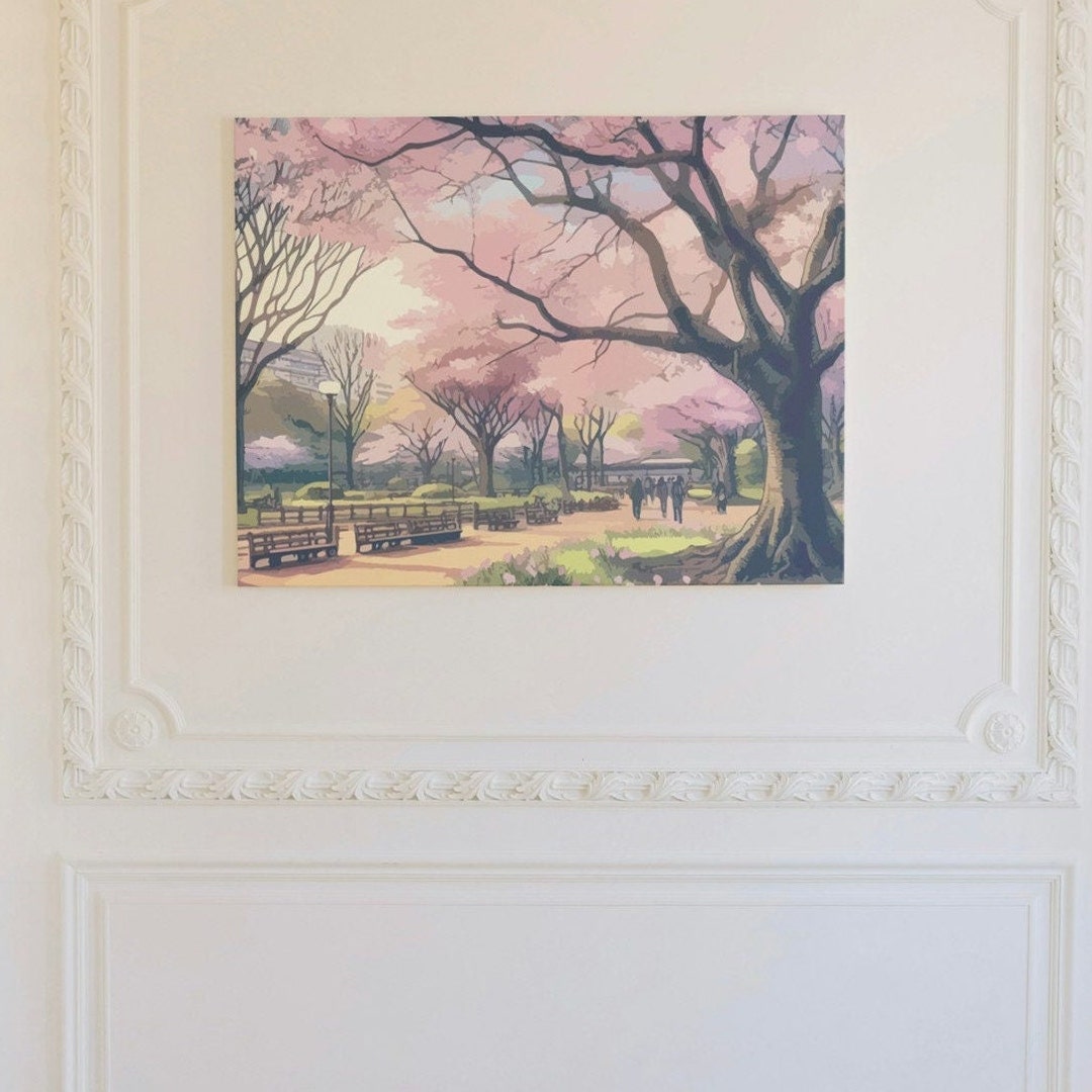 Zen Park Japan Pastel Print Illustration, Sunset, Soft, Benches, Beauty ...