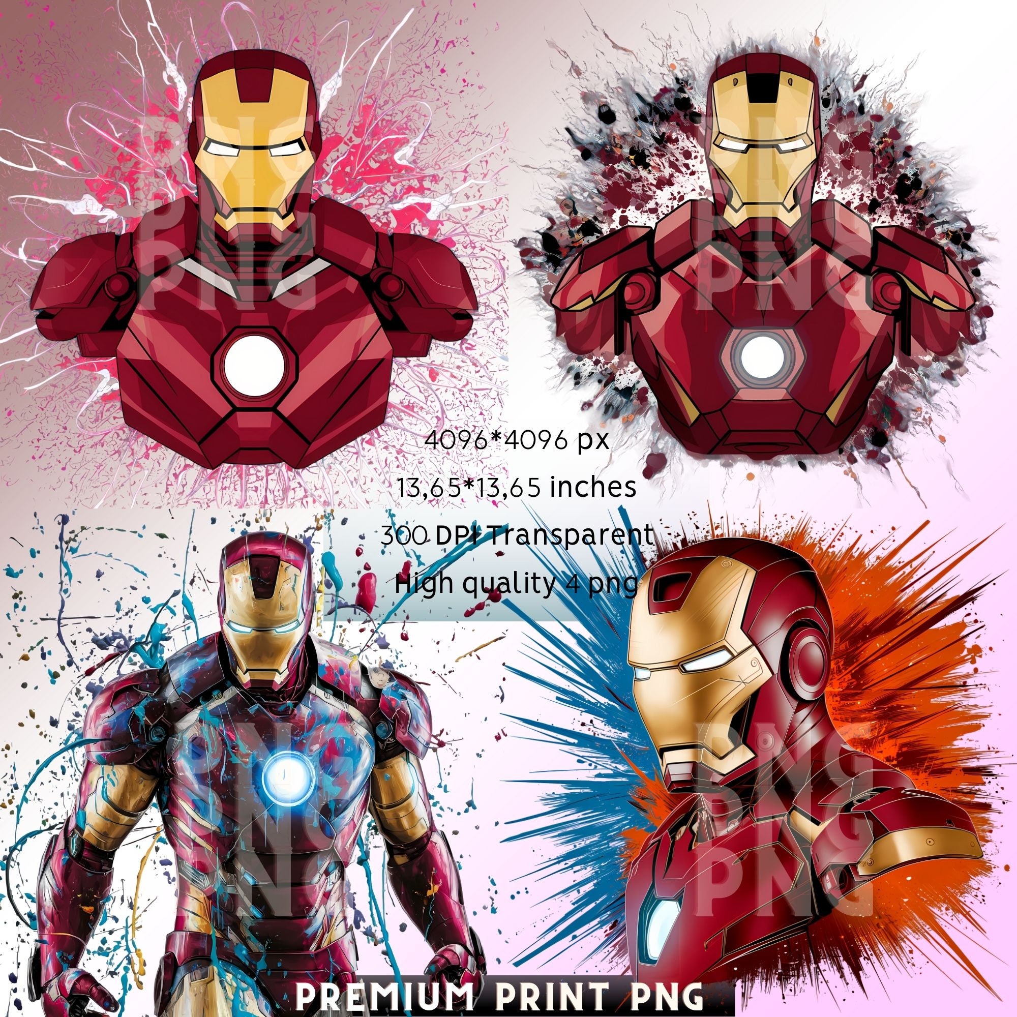 4 PNG Iron Man Splash and Watercolor Digital Design PNG File for ...