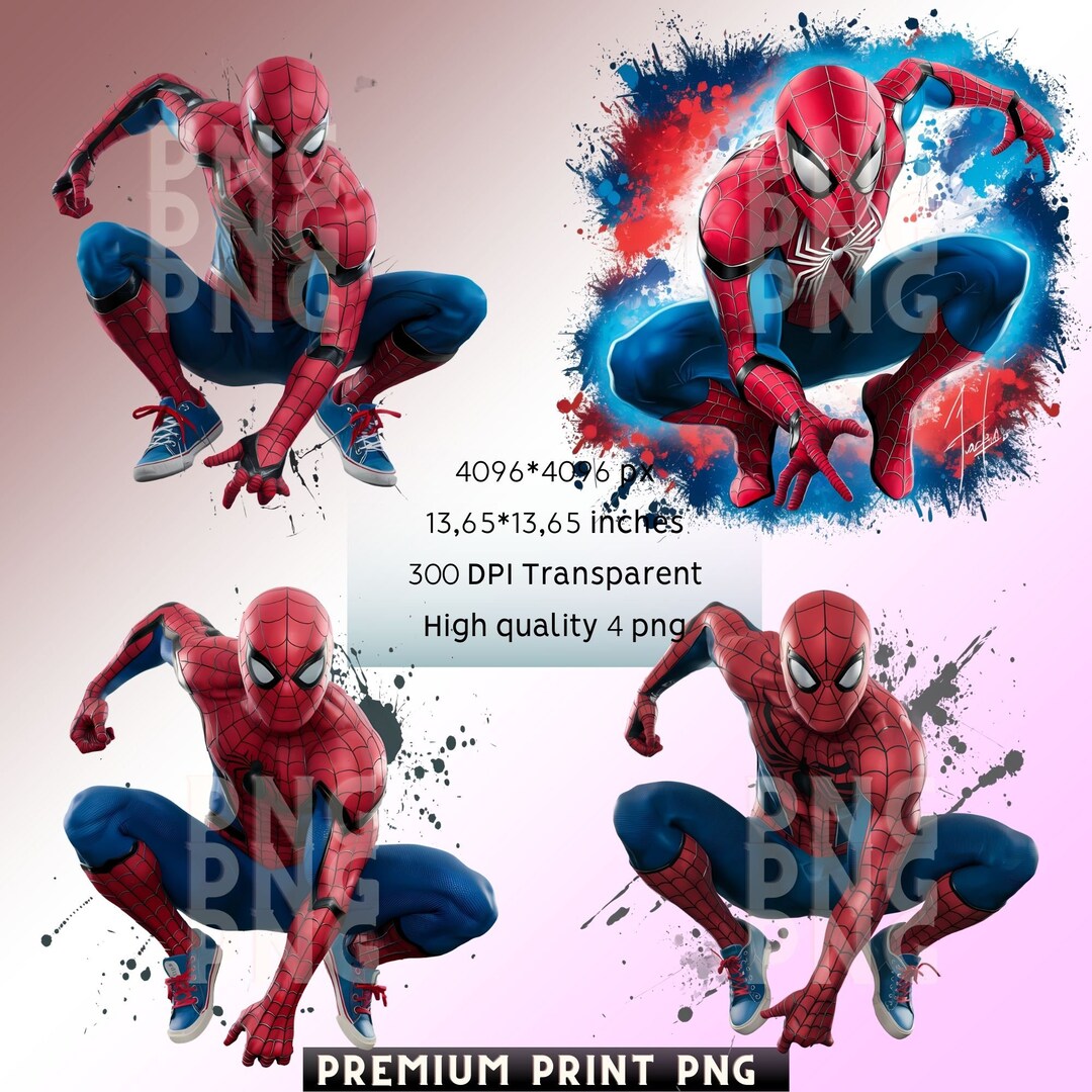 Buy 4 PNG Spiderman, Splash and Watercolor, Digital Design, PNG File ...