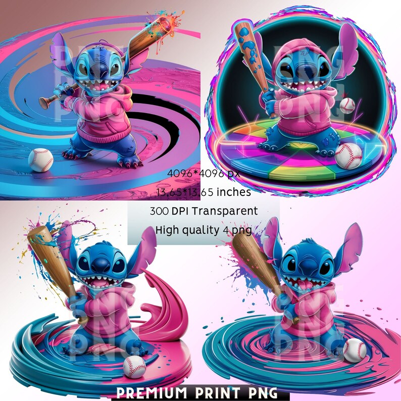 4 PNG Stitch Splash and Watercolor Digital Design PNG File for ...