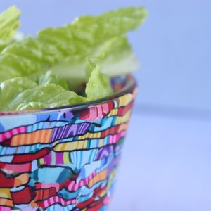 Polymer Clay Coated Colorful Glass Salad Serving Bowl - Handmade ...