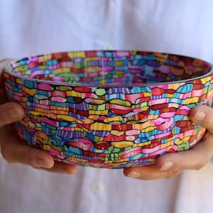 Polymer Clay Coated Colorful Glass Salad Serving Bowl - Handmade ...