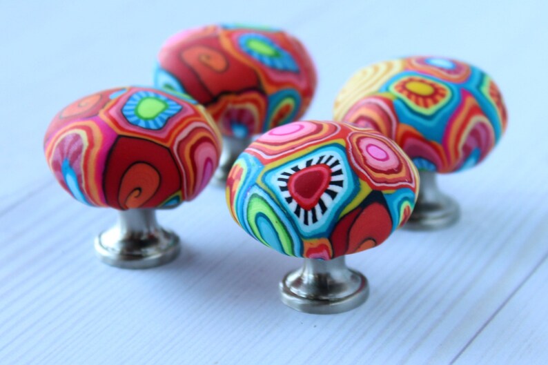 Set of 4 Polymer Clay Colorful and Unique Cabinet Knobs - Etsy