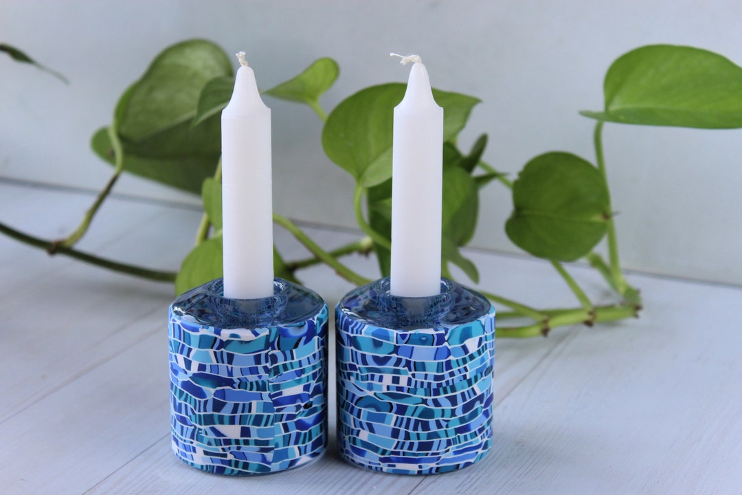 Shabbat Blue Double Sided Candle Holders - Etsy
