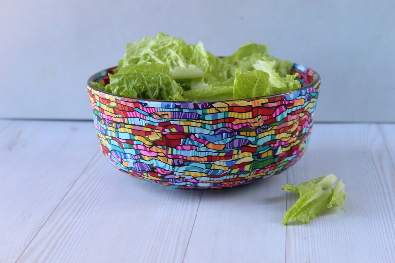 Colorful Salad Serving Glass Bowl Coated With Polymer Clay - Etsy