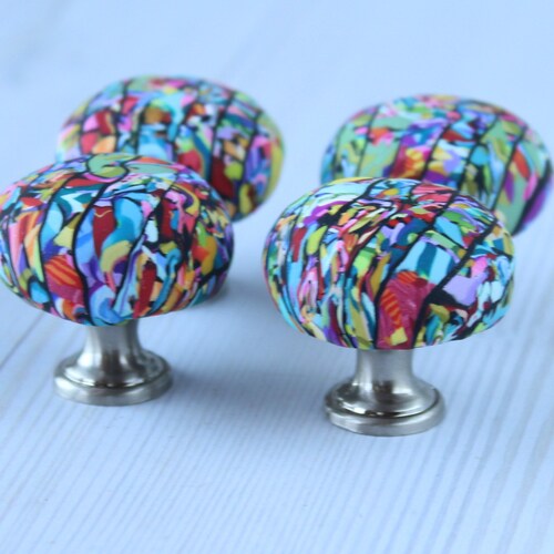 Set of 4 Teal Decorative Cabinet Knobs Made With Polymer Clay - Etsy