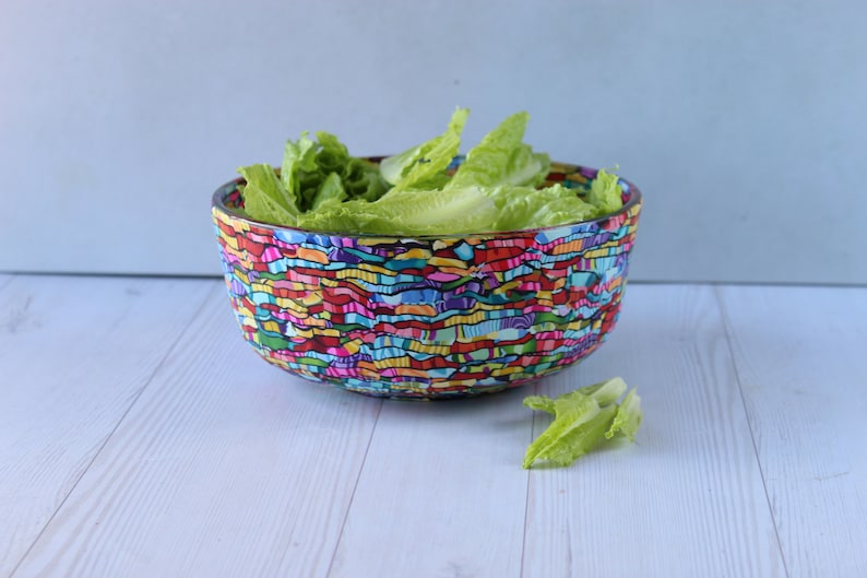 Colorful Salad Serving Glass Bowl Coated With Polymer Clay - Etsy