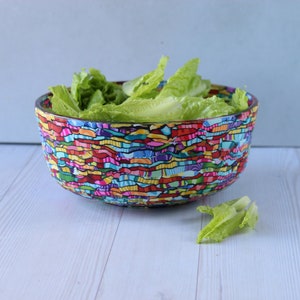 Polymer Clay Coated Colorful Glass Salad Serving Bowl - Handmade ...