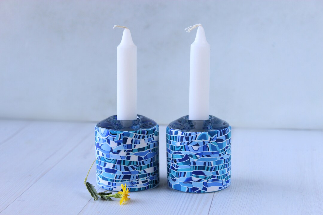 Shabbat Blue Double Sided Candle Holders - Etsy