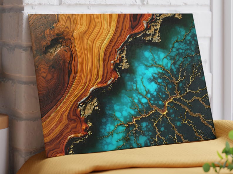 Epoxy-inspired Glass Cutting Board – Swirling Wood Grain & Turquoise ...