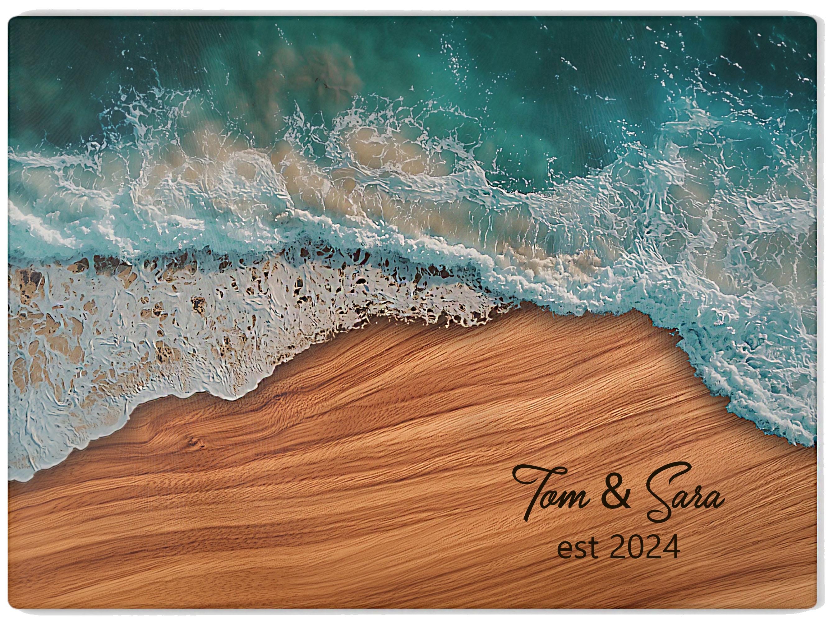 Personalized Ocean Shore Waves Gift Glass Cutting Board Custom ...