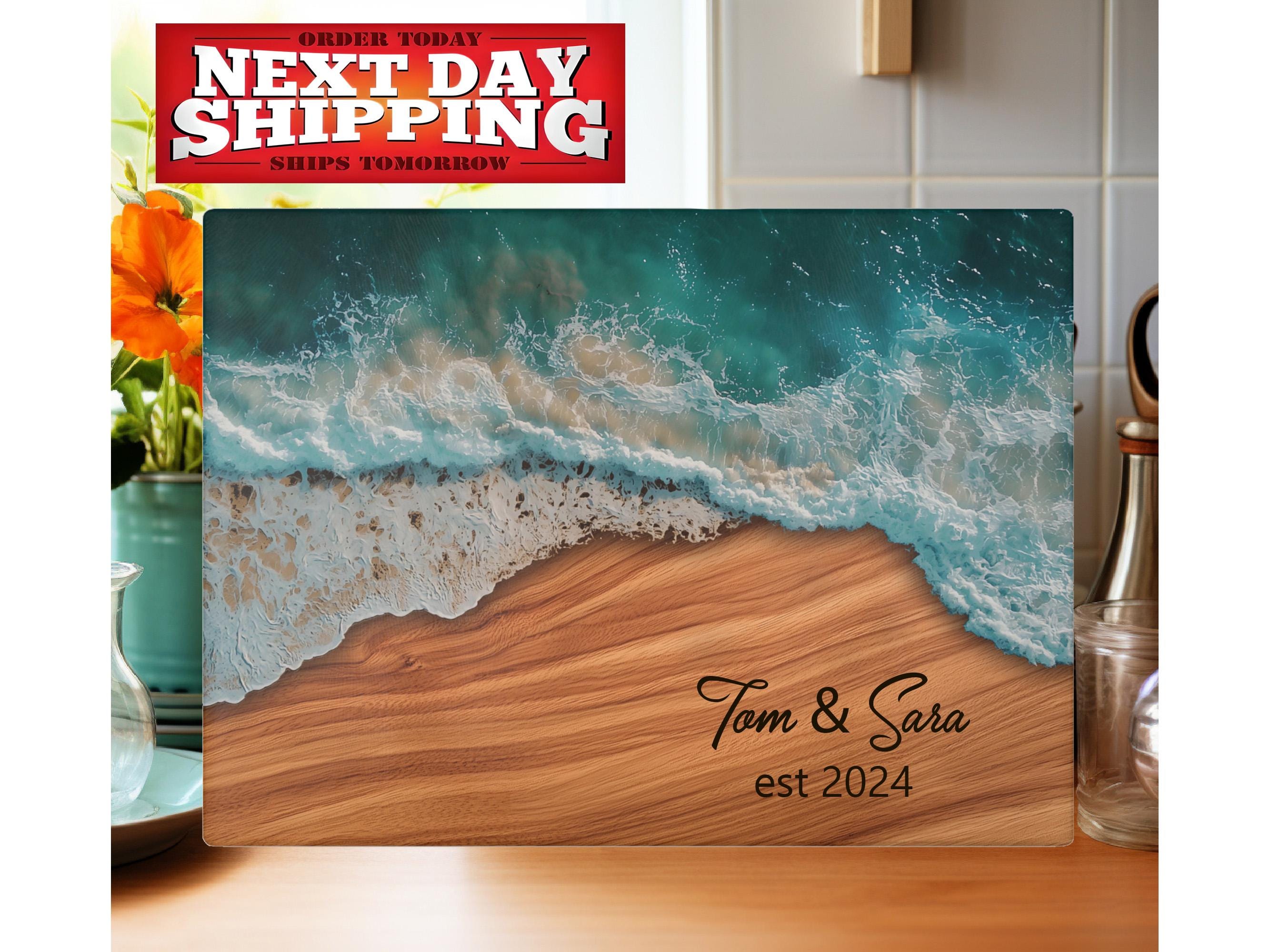 Personalized Ocean Shore Waves Gift Glass Cutting Board Custom ...
