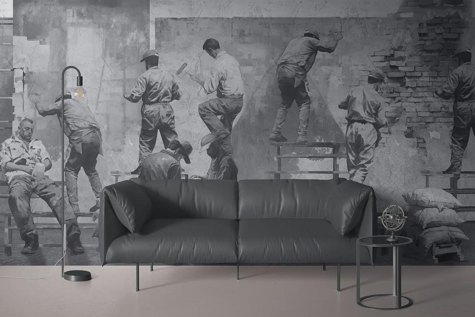 Industrial Workers Wallpaper | Black and White Monochrome Street Art ...