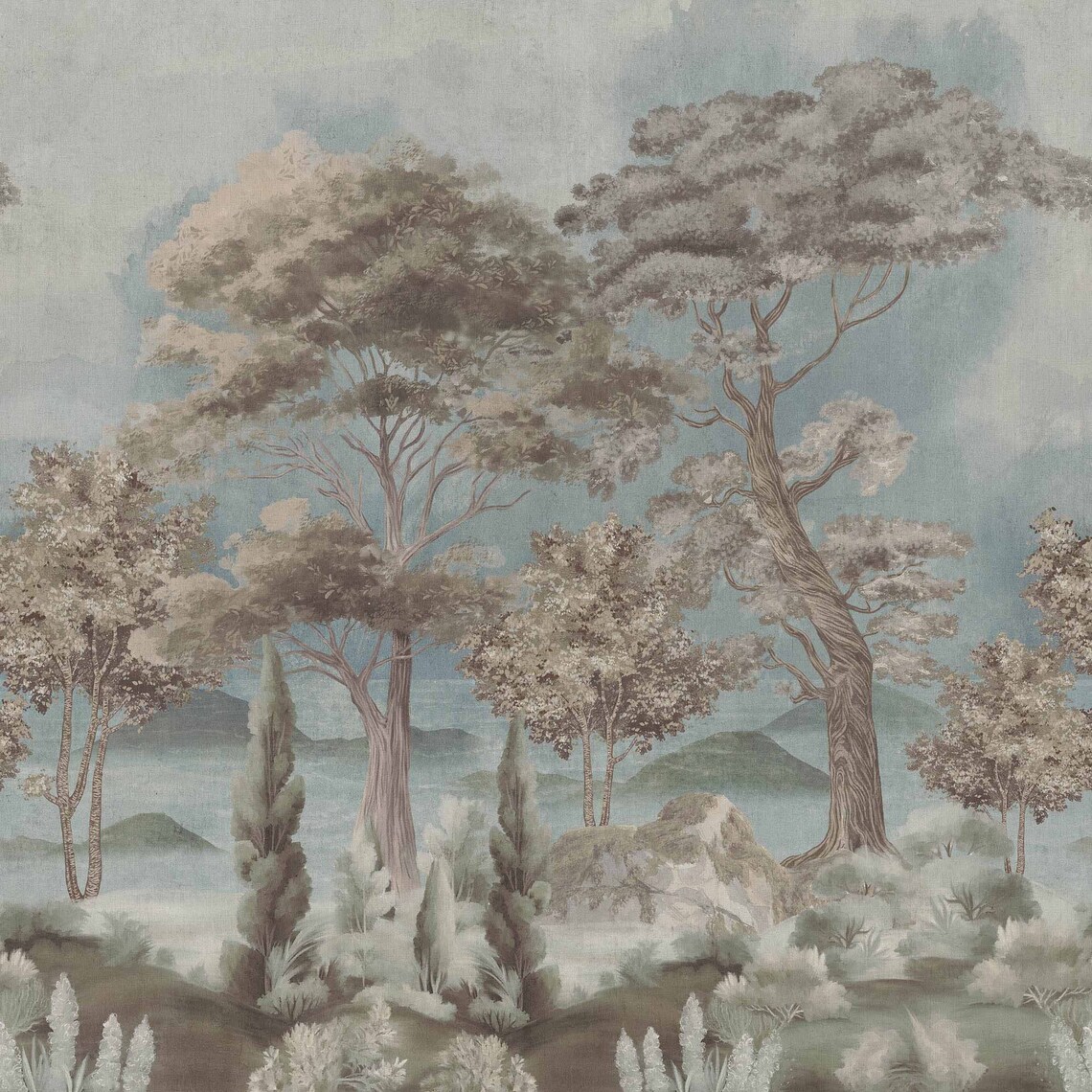 Botanical Wallpaper MYSTIC WOODLAND Fade, Nature Wallpaper With Trees ...