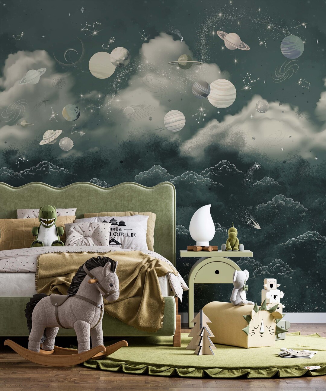 Papel de parede infantil COSMO, mural de parede com nuvens, planetas e ...