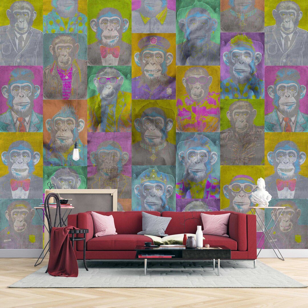 Pop Art Monkey Peel and Stick Wallpaper, Vibrant Contemporary Eclectic ...