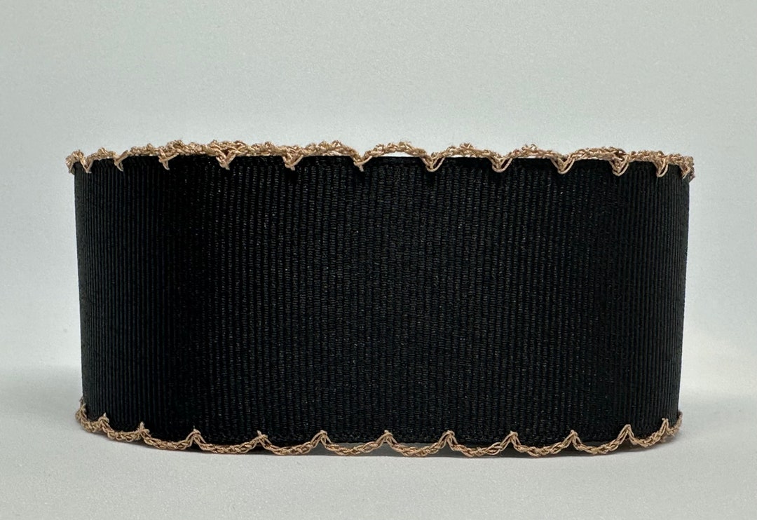 Black Grosgrain Ribbon With Khaki Tan Moonstitch Edge, 1.5 or 2.25 Inch ...