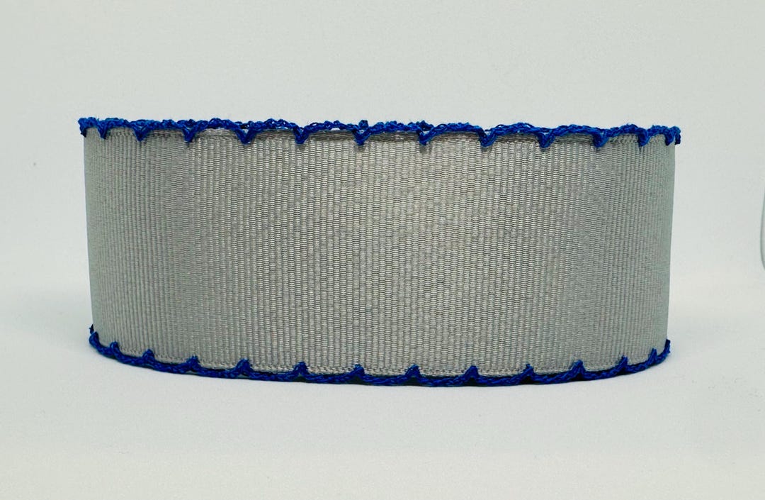 Silver Gray Grosgrain Ribbon With Blue Moonstitch Edge, 1.5 or 2.25 ...