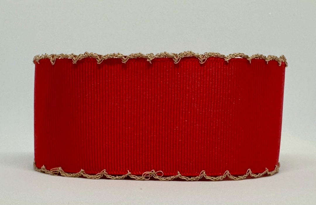 Red Grosgrain Ribbon With Khaki Tan Moonstitch Edge, 1.5 or 2.25 Inch ...