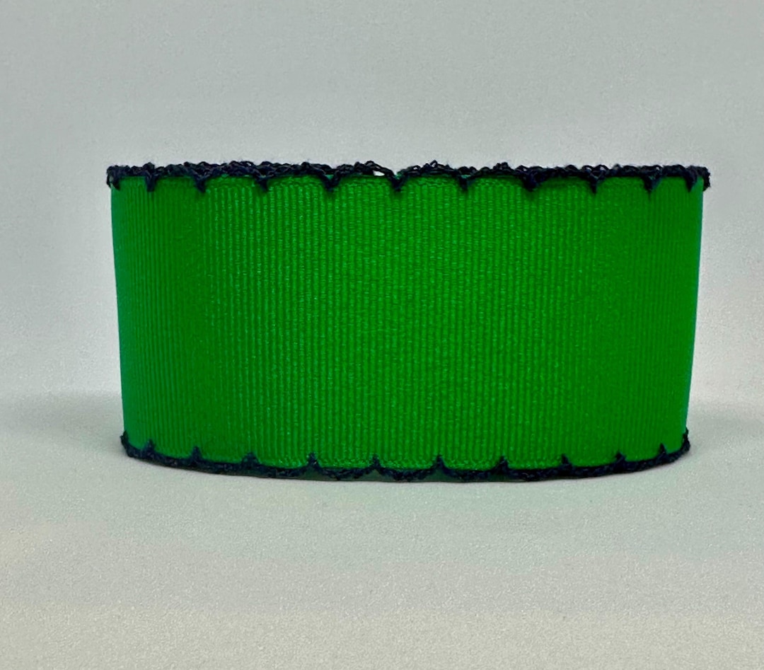 Kelly Green Grosgrain Ribbon With Navy Moonstitch Edge, 1.5 or 2.25 ...
