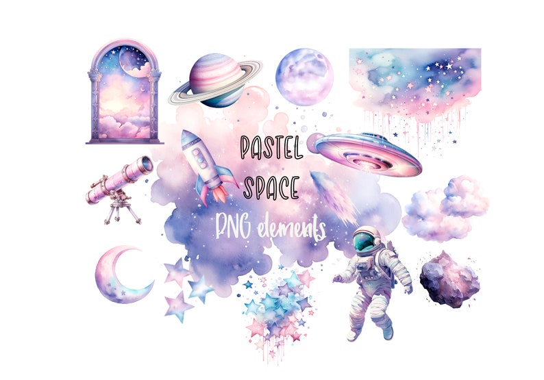 Pastel Space Elements. Digital Download Clipart PNG - Etsy