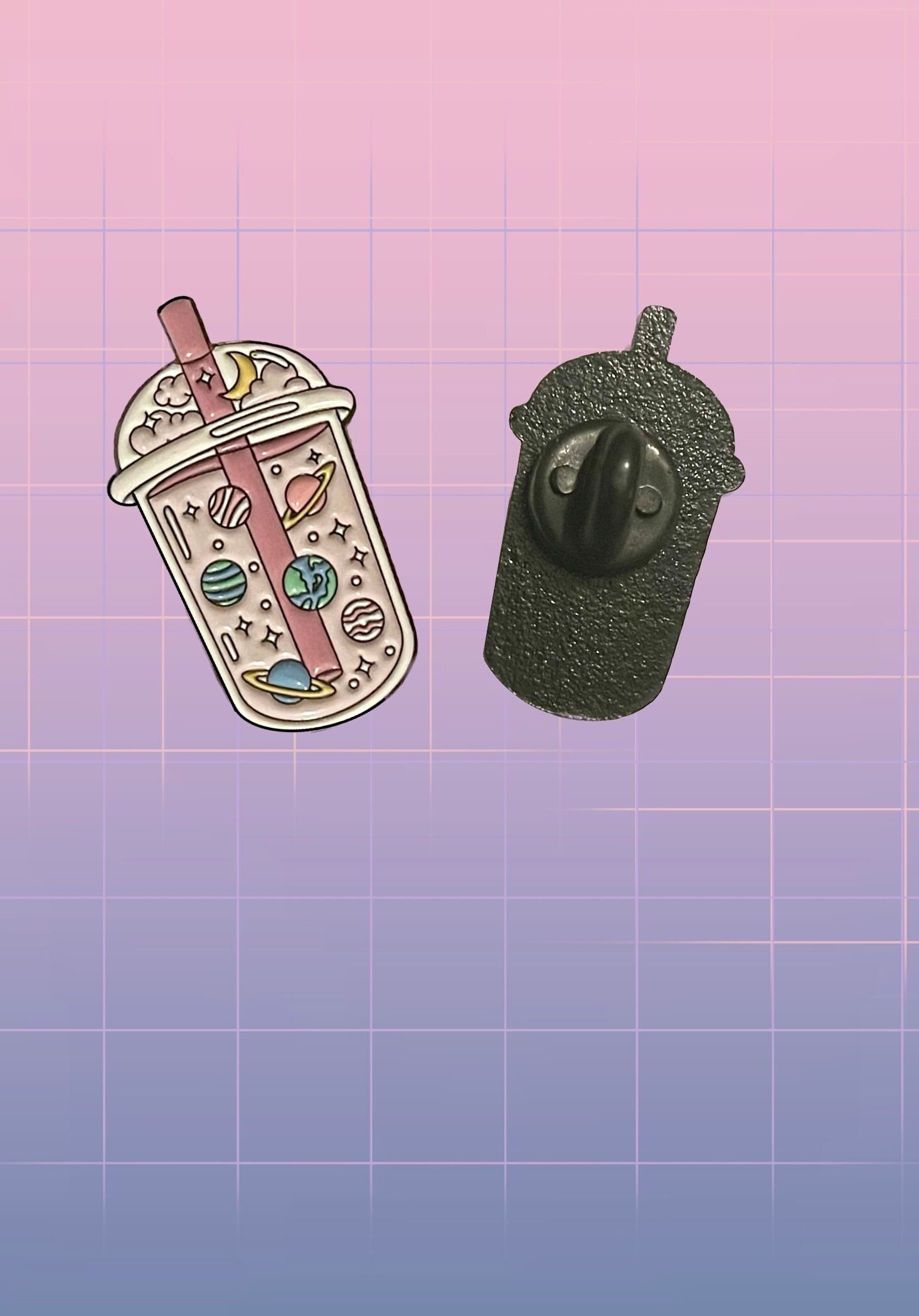 Pink Kawaii Cosmic Space Planets Boba Tea Pin Badge - Etsy