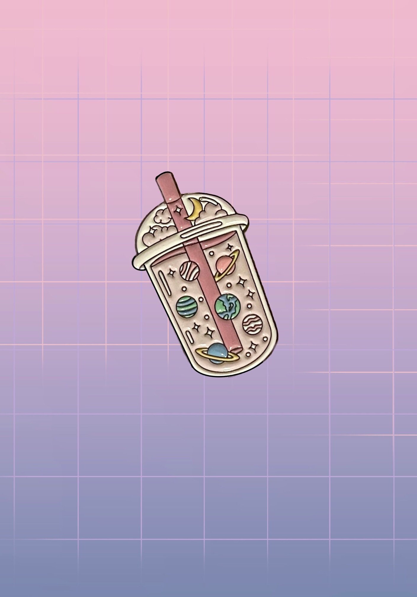 Pink Kawaii Cosmic Space Planets Boba Tea Pin Badge - Etsy