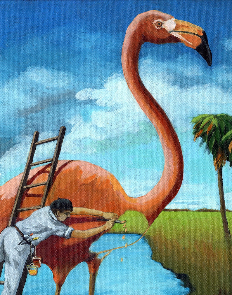 PINK FLAMINGO LANDSCAPE Fantasy Wildlife Fine Art Print From - Etsy