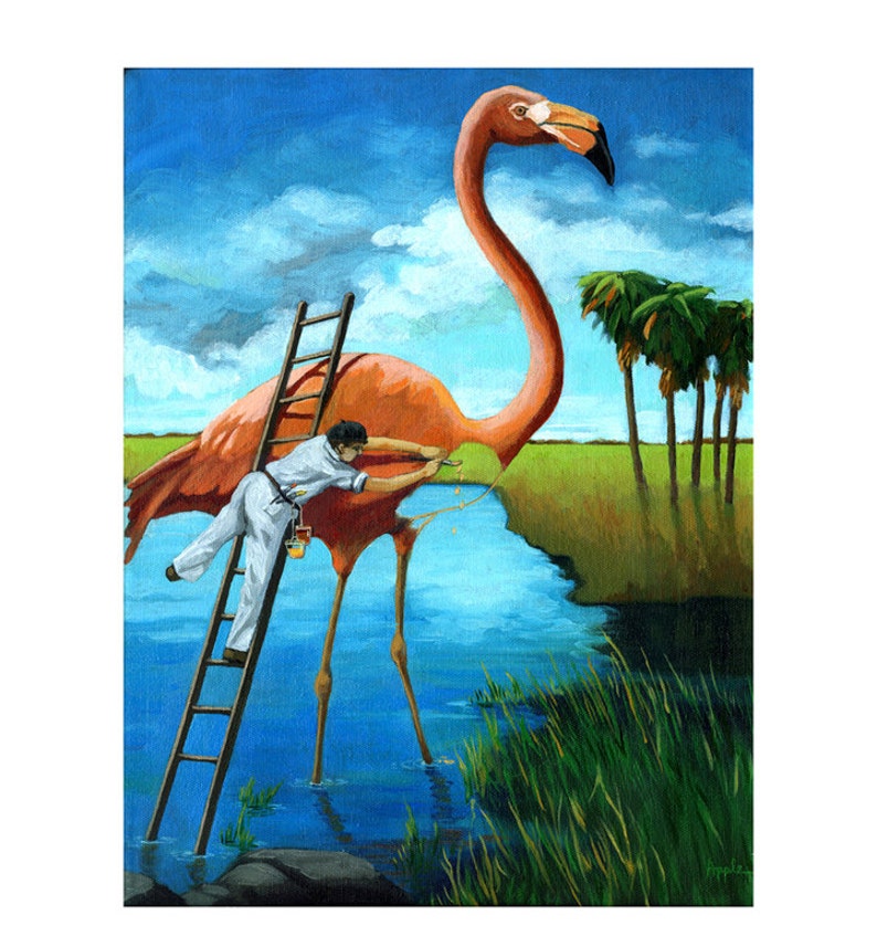 PINK FLAMINGO LANDSCAPE Fantasy Wildlife Fine Art Print From - Etsy