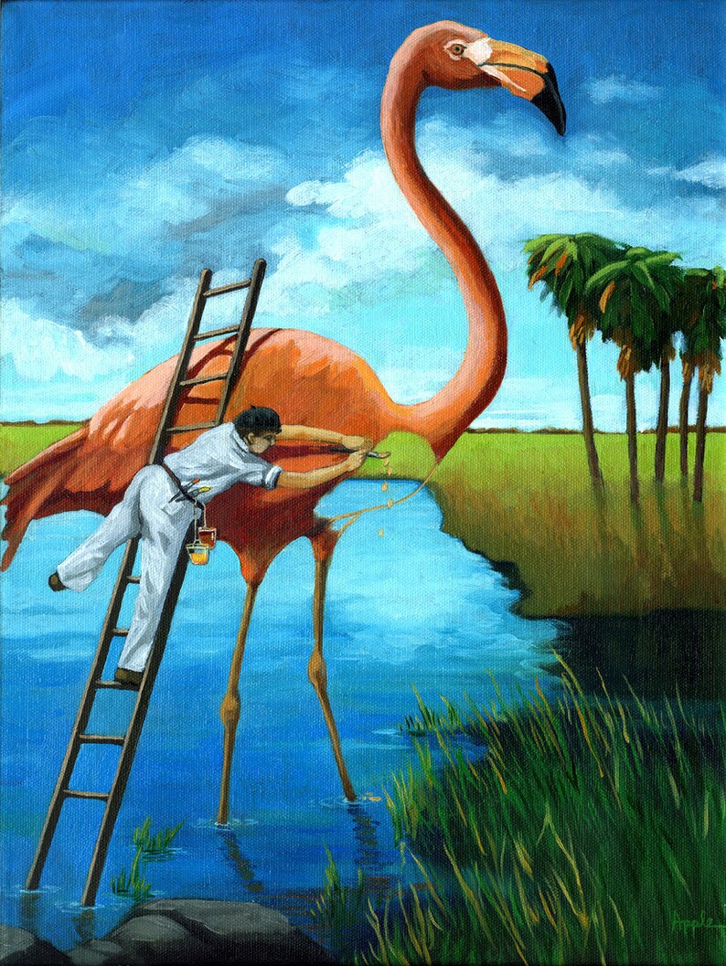 PINK FLAMINGO LANDSCAPE Fantasy Wildlife Fine Art Print From Original ...