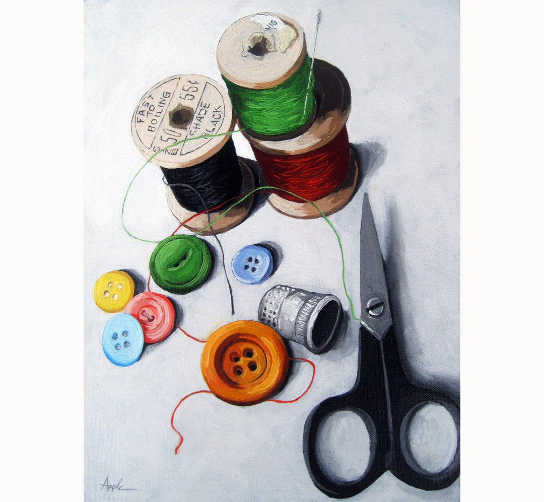 SEWING TIME Still Life Vintage Sewing Tools Print From My Original Oil ...