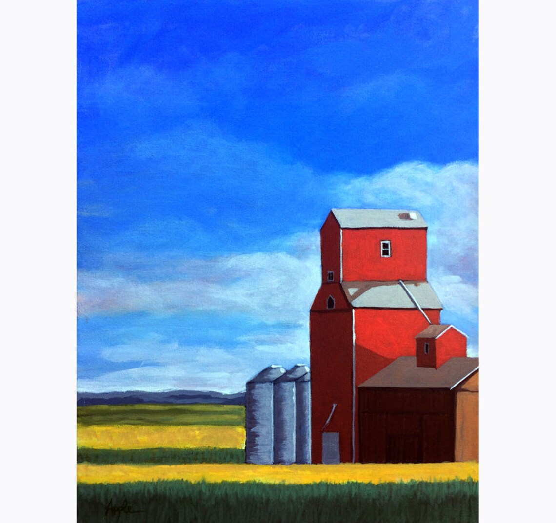FARM Scene Barn, Silo Grain Realistic Rural Landscape Fine Art Print ...