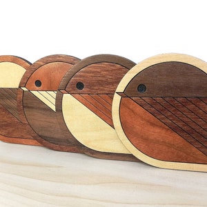 Wood Inlay Birds Coaster Set of 4 Chickadees. Gift for Bird Lovers ...