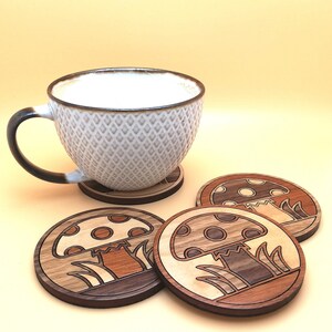 Wood Inlay Mushroom Coaster Set of 4. Wooden Toadstool Coasters ...