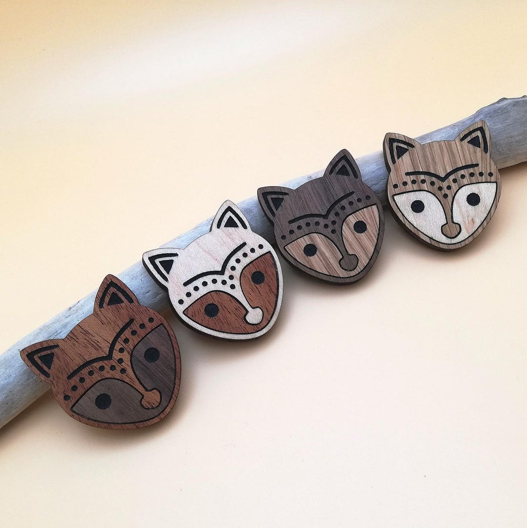 Wood Inlay Fox Magnet Set: Animal Fridge Magnets - Etsy