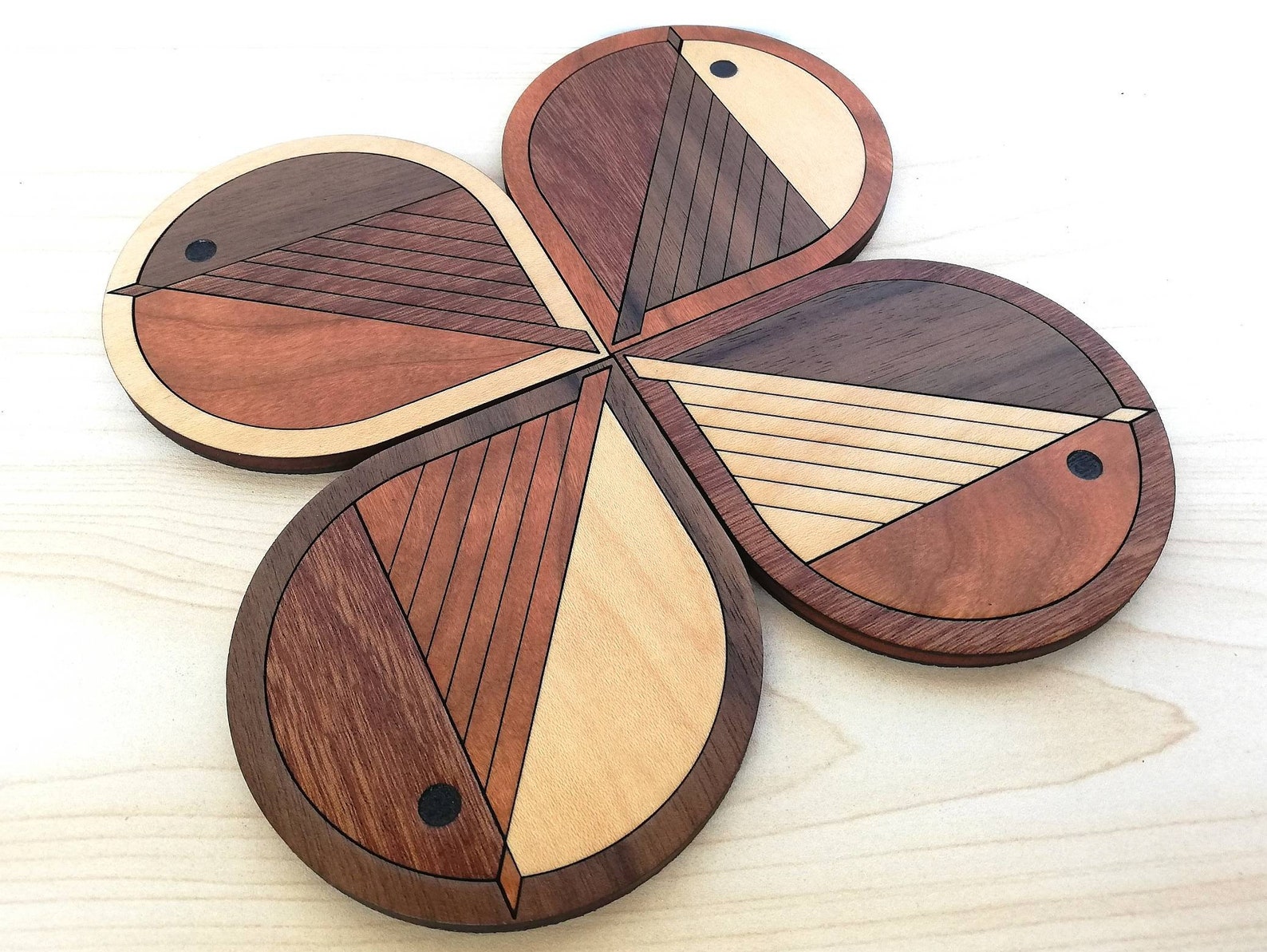 Wood Inlay Birds Coaster Set of 4 Chickadees. Animal Coasters - Etsy