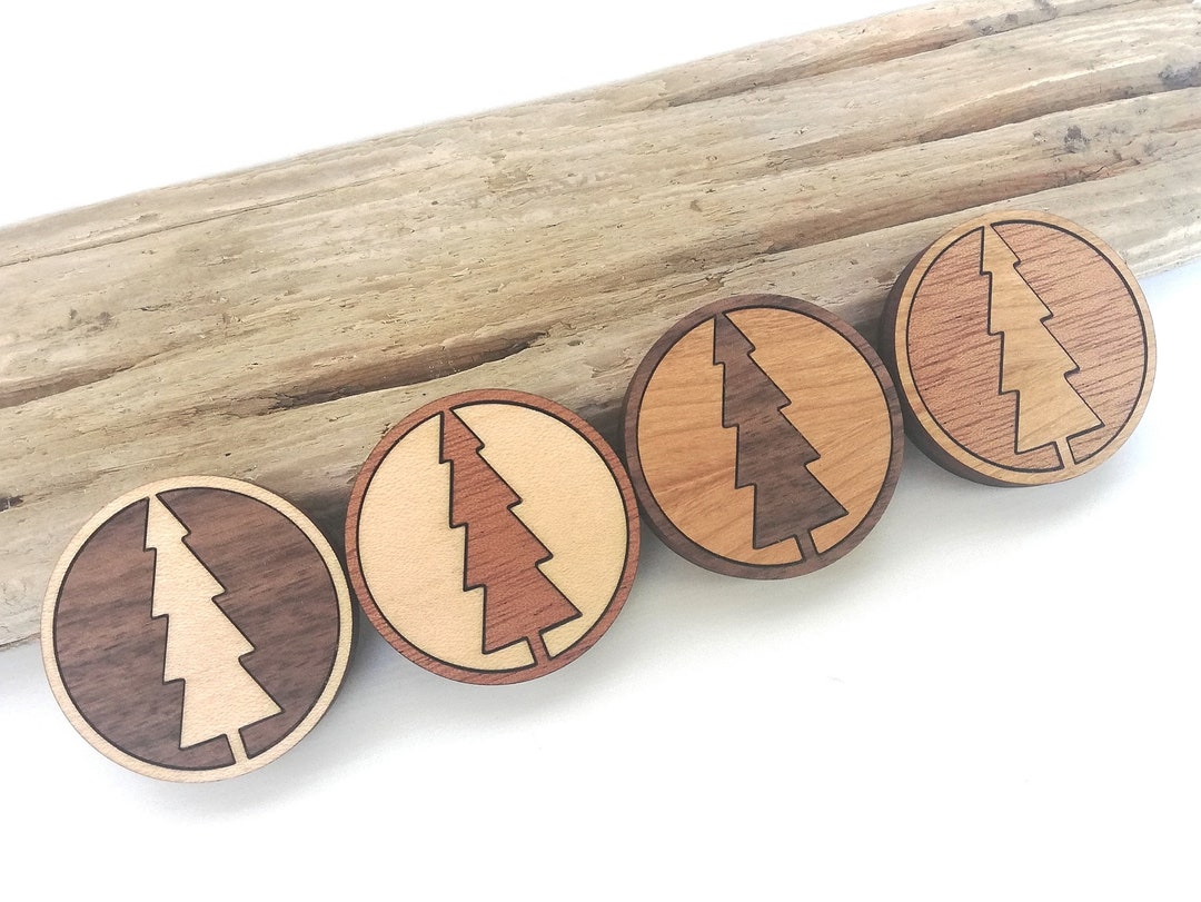 Wood Inlay Pine Tree Magnet Set of 4 Wooden Tree Fridge - Etsy
