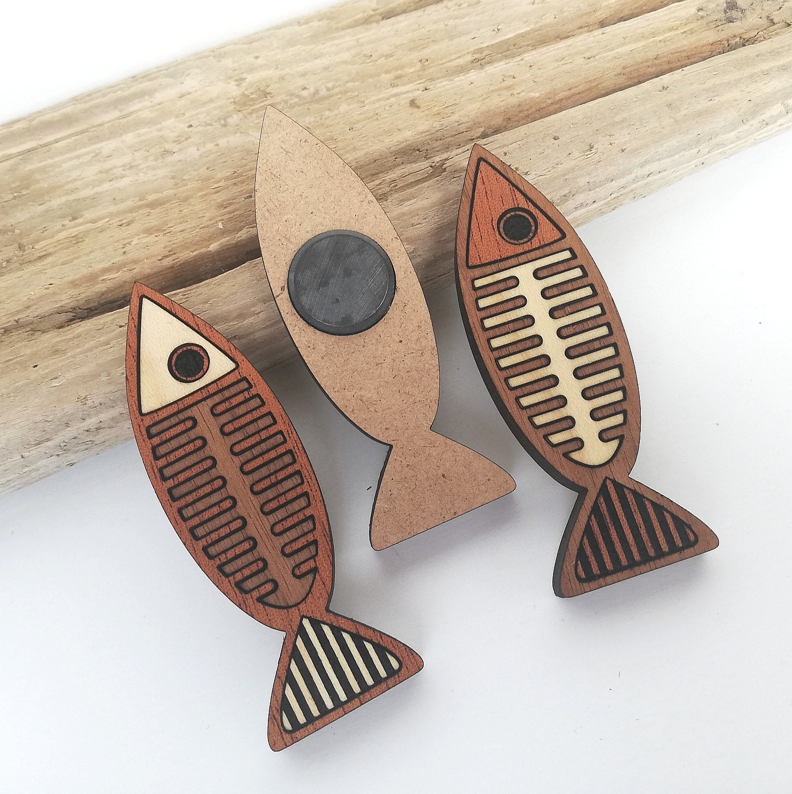 Wood Inlay Fish Magnets: Walnut, Mahogany, Maple - Set of 3 - Etsy