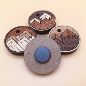 Rustic Mountains Wood Inlay Magnet Set of 4 - Fun, Unique Wooden Fridge ...