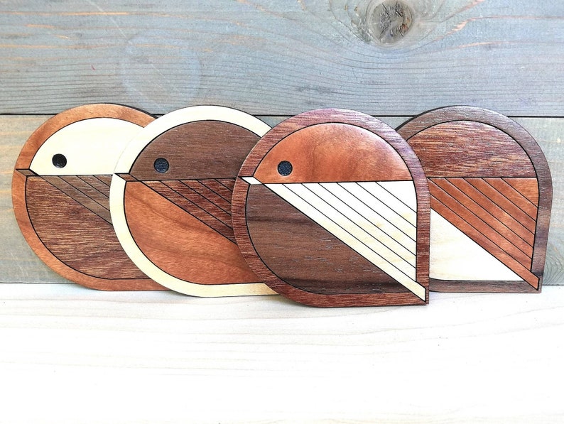 Wood Inlay Birds Coaster Set of 4 Chickadees. Animal Coasters - Etsy