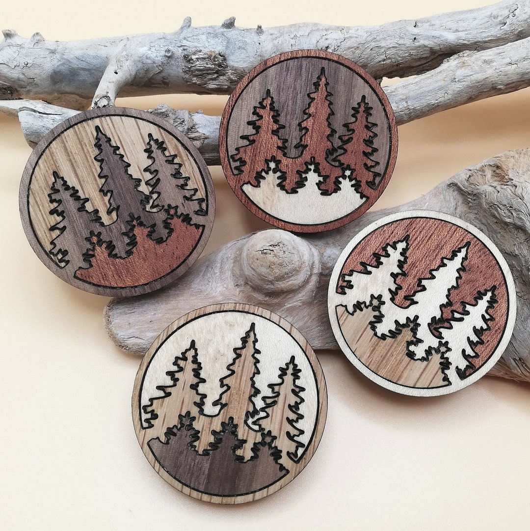 Wood Inlay Forest Magnet Set of 4 - Wooden Pine Tree Fridge Magnets ...