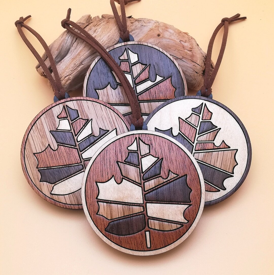 Wood Inlay Maple Leaf Ornament Set: Personalized Holiday Decor - Etsy